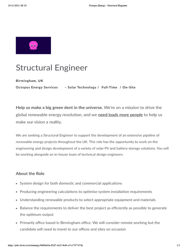 Octopus Energy - Structural Engineer | PDF | Structural Engineering ...