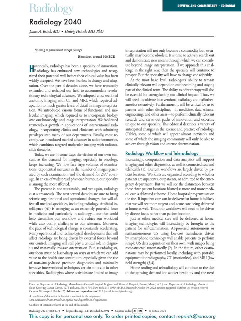 Brink Hricak 2022 Radiology 2040 | PDF | Radiology | Medical Imaging