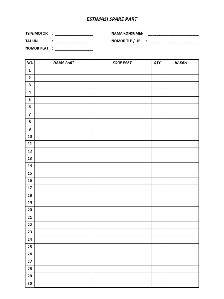 Form Estimasi Spare Part | PDF