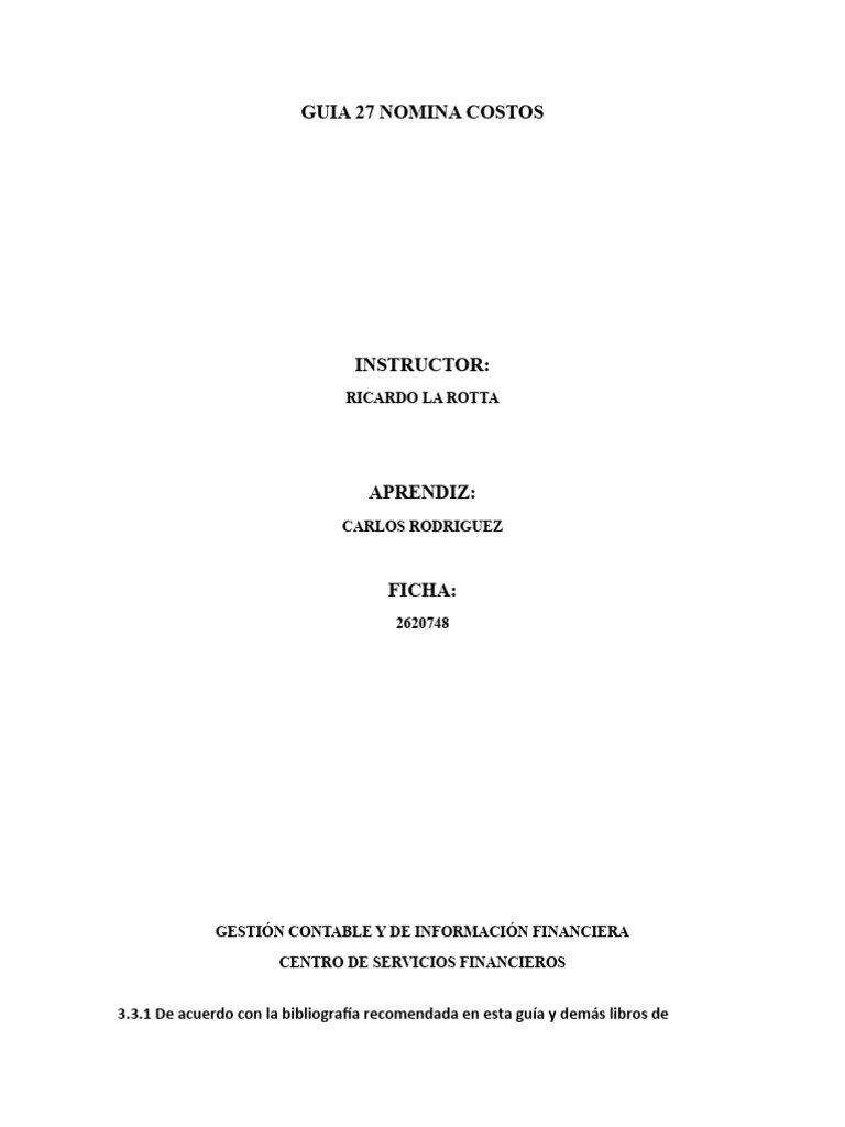 Guia - 27 - Nomina - Costos - Carlos Rodriguez | PDF | Salario | Pensión