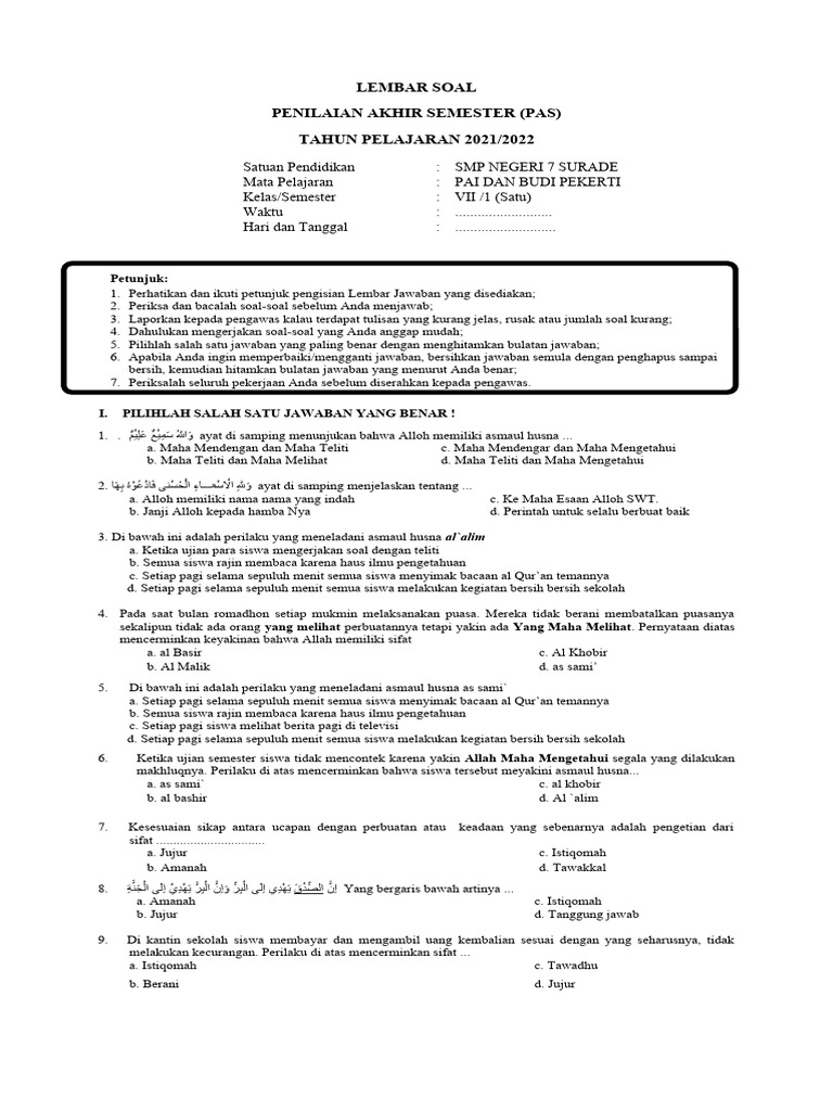 Soal Pas Pai Ganjil | PDF