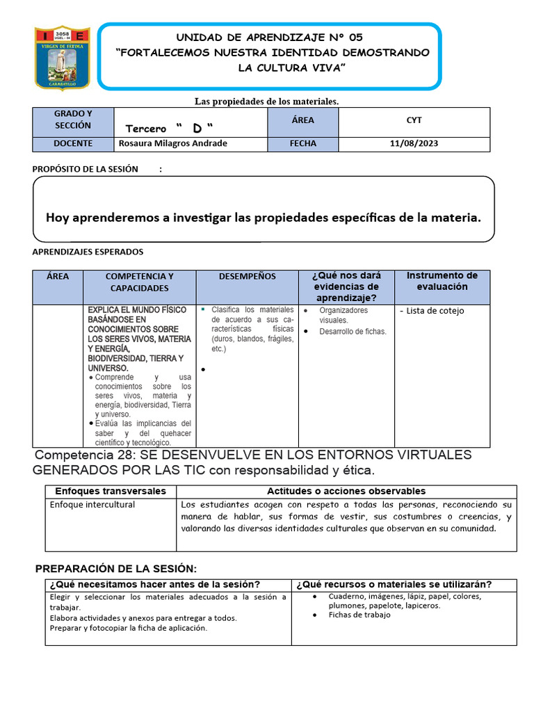 Sesión de Aprendizaje- Cyt -11 Aip Agosto | PDF | Rieles | Importar