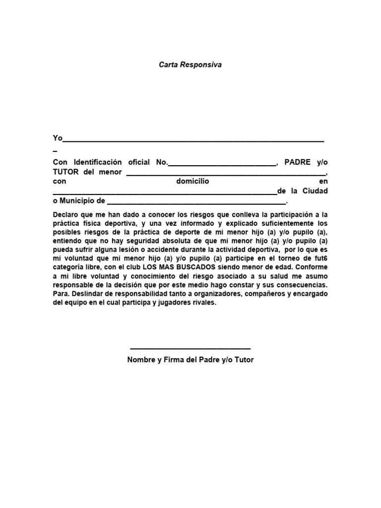 Carta Responsiva de Padres o Tutores | PDF | Derecho | Salud y bienestar