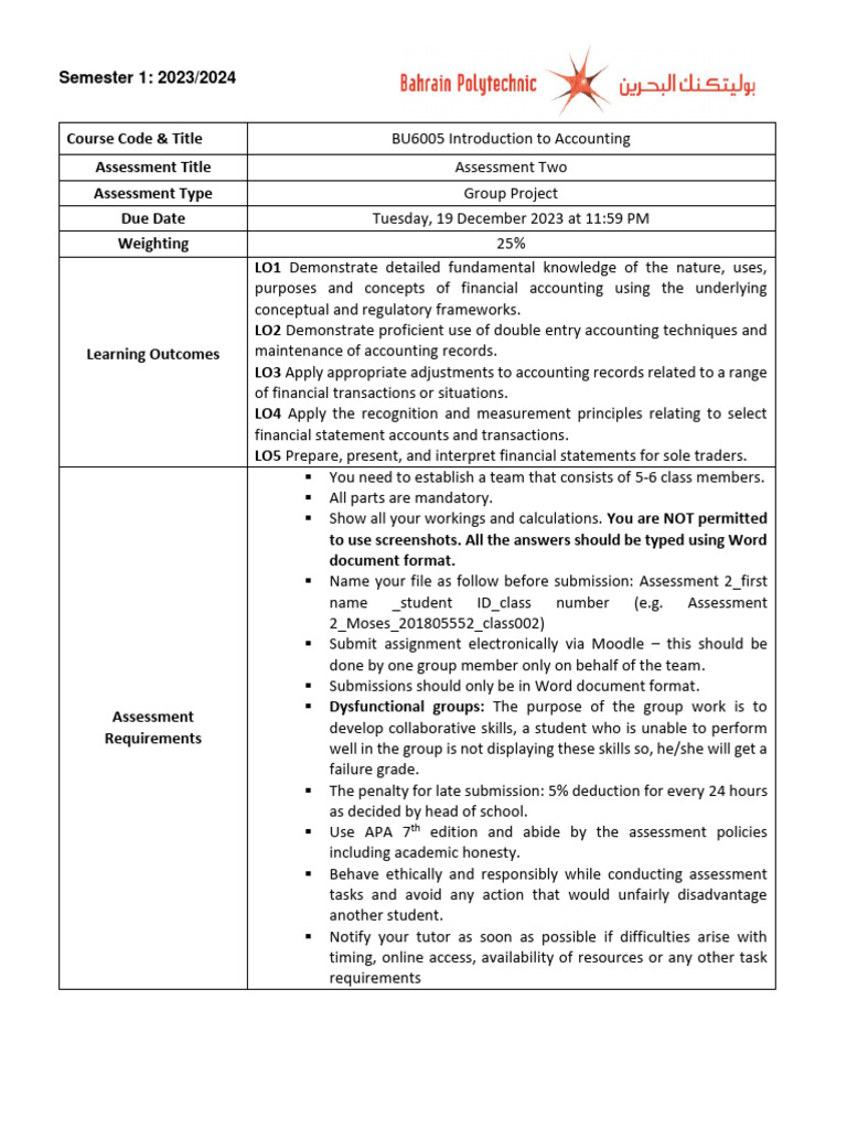 BU6005 Assessment 2 - Group Project - Sem 1 2023-2024 | PDF | Cheque | Inventory