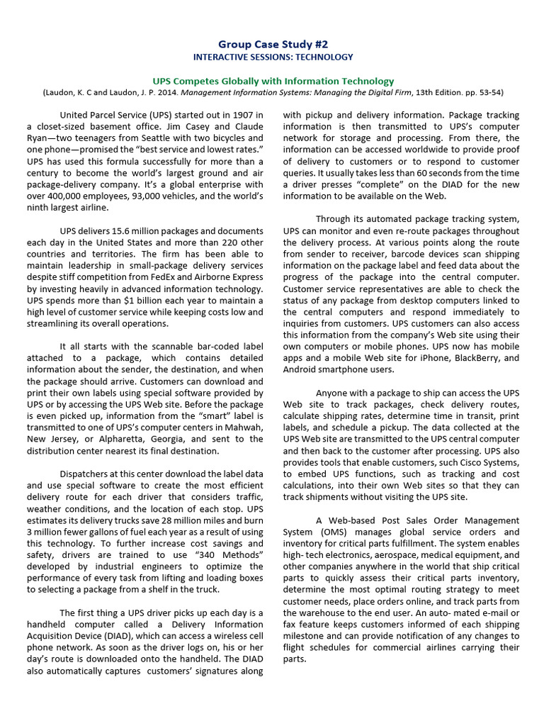INF204A Fall 2023-Gropup Case Study No 02-UPS | Download Free PDF | United Parcel Service ...