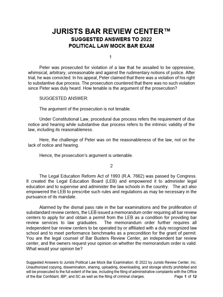 2025 Political Law Mock Bar Answers | PDF | Double Jeopardy | Prosecutor