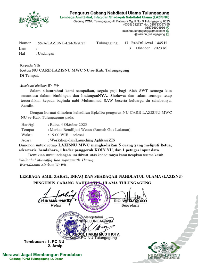Undangan Workshop Dan Launching Aplikasi ZIS | PDF