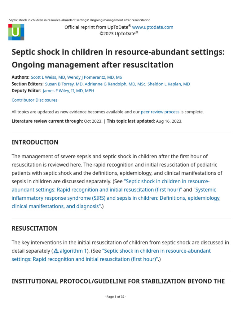 Septic Shock in Children in Resource-Abundant Settings: Ongoing ...