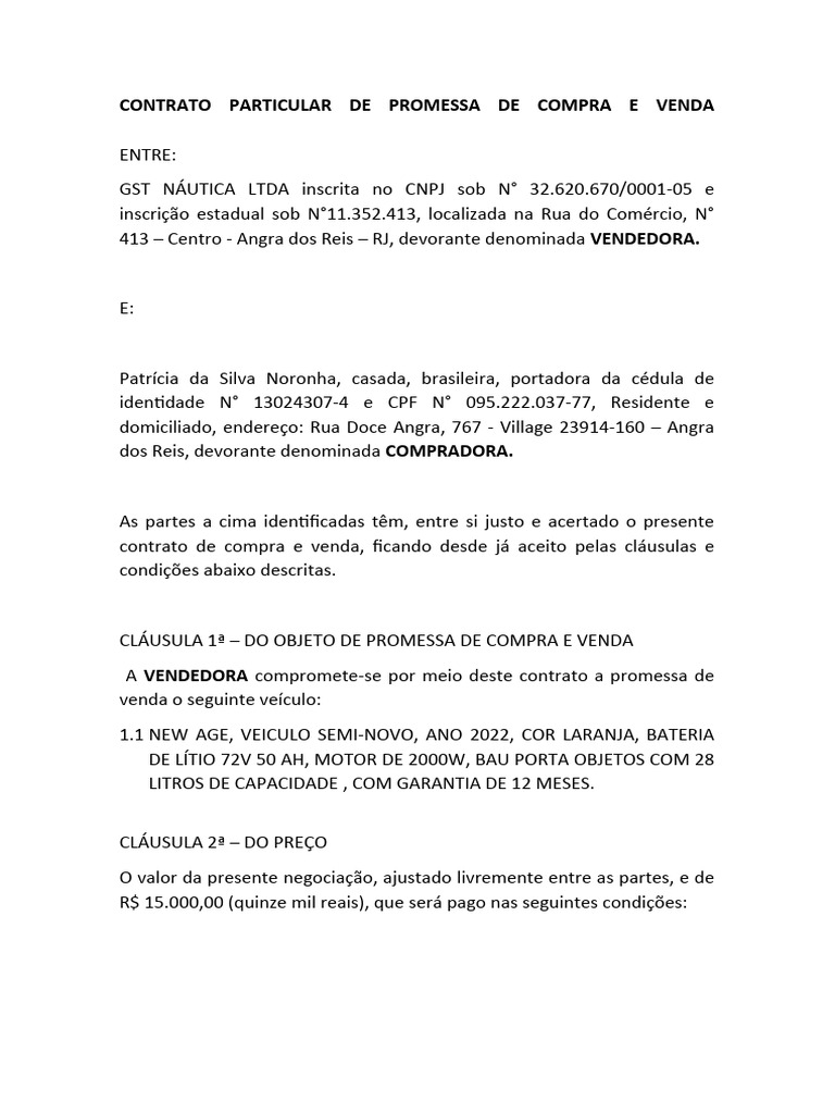 Contrato de Promessa de Compra e Venda | PDF | Cheque (banco)
