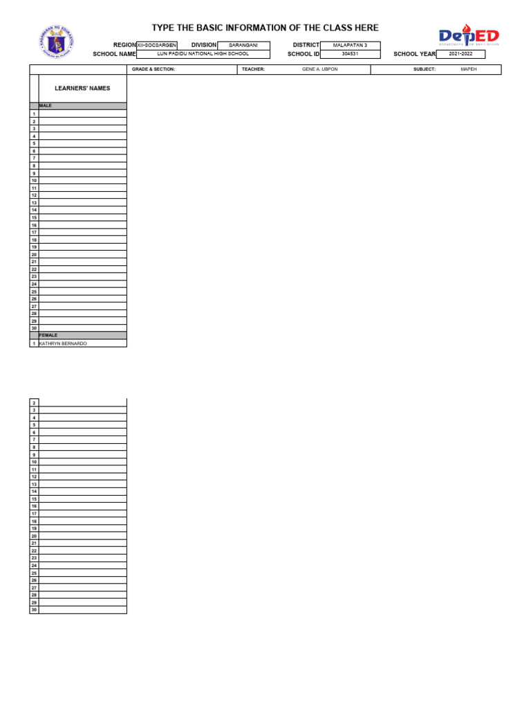 E Class Record Mapehepp And Tle Pdf