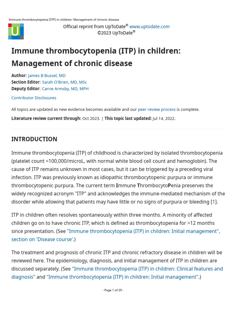 Immune Thrombocytopenia (ITP) in Children: Management of Chronic ...