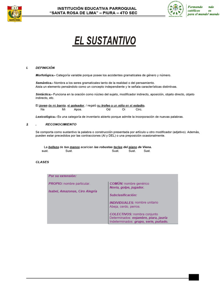El Sustantivo | PDF | Numero Gramatical | Sustantivo
