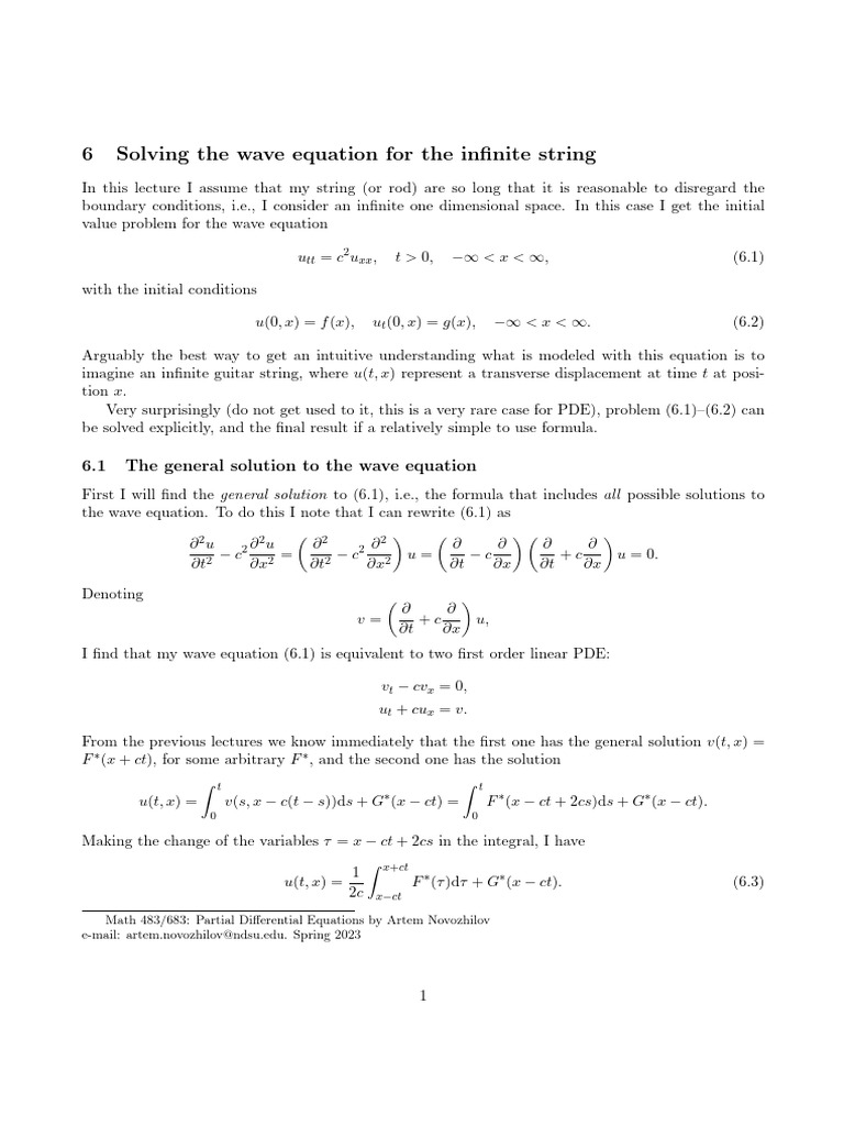 Solving Wave Equation Pdf Function Mathematics Wave Equation 