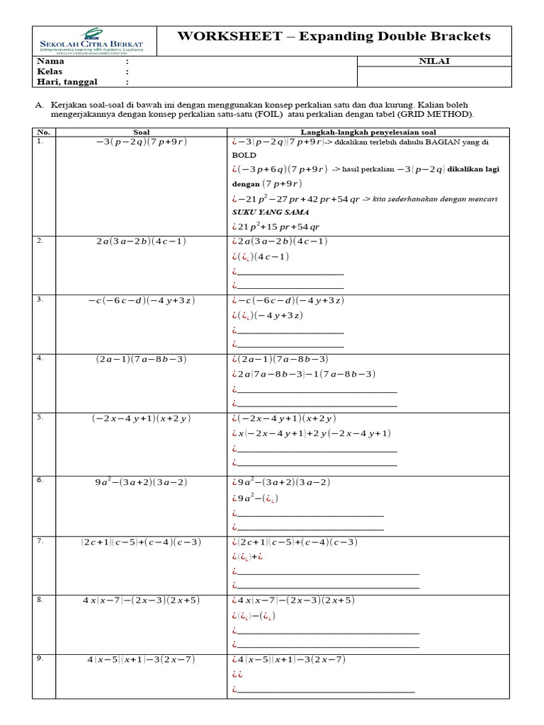 Worksheet Expanding Brackets | PDF