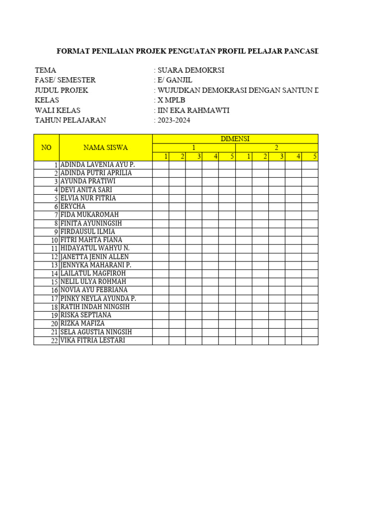 Format Penilaian Projek P5 2023-2024 | PDF | Agama & Spiritualitas