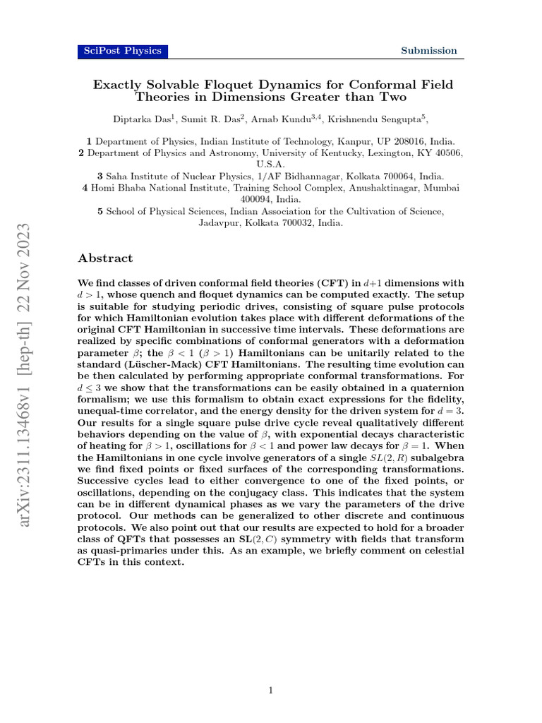 Exactly Solvable Floquet Dynamics For Conformal Field Theories in Dimensions Greater Than Two ...