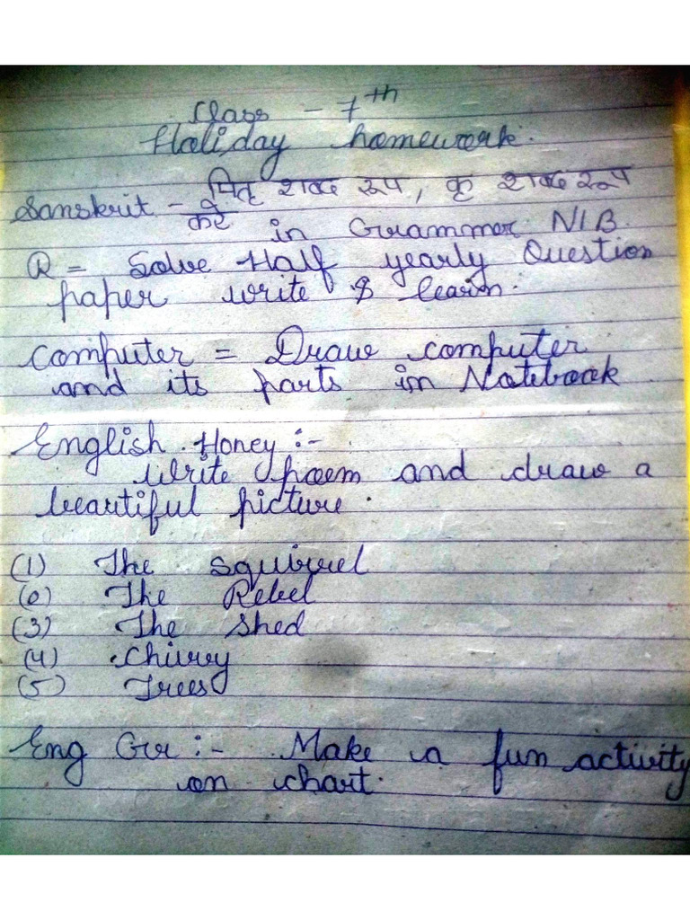 Diwali Holiday Homework | PDF