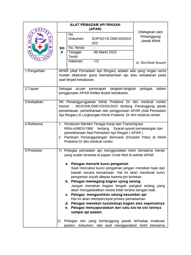 Sop 021 Penggunaan Apar | PDF