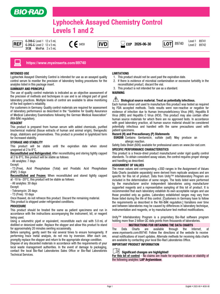 #C-310-5 Lot.89740 Einsert | PDF | Assay | Infection