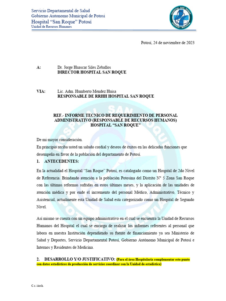 Modelo de Informe Tecnico | PDF | Hospital | Gestión de recursos humanos