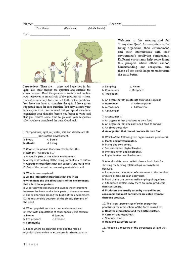 Quiz - Ecosystem | PDF | Ecosystem | Natural Environment