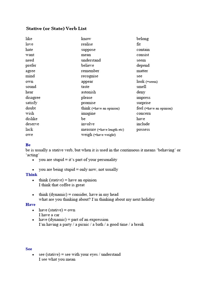 List of Stative Verbs in English | PDF | Linguistic Morphology | Syntax