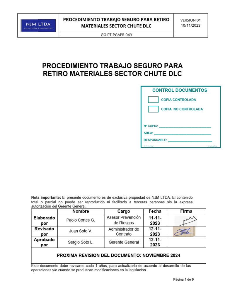 4.-Proc. 49 - GG-PT-PGAPR-049 Sobre Retiro de Materiales en Desuso Sector Chute DLC | PDF | Business