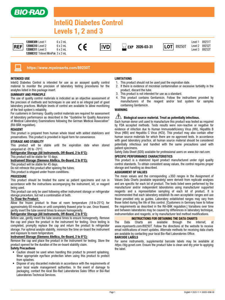 Inteliq Diabetes Control Levels 1, 2 and 3 | PDF | Laboratories | Infection