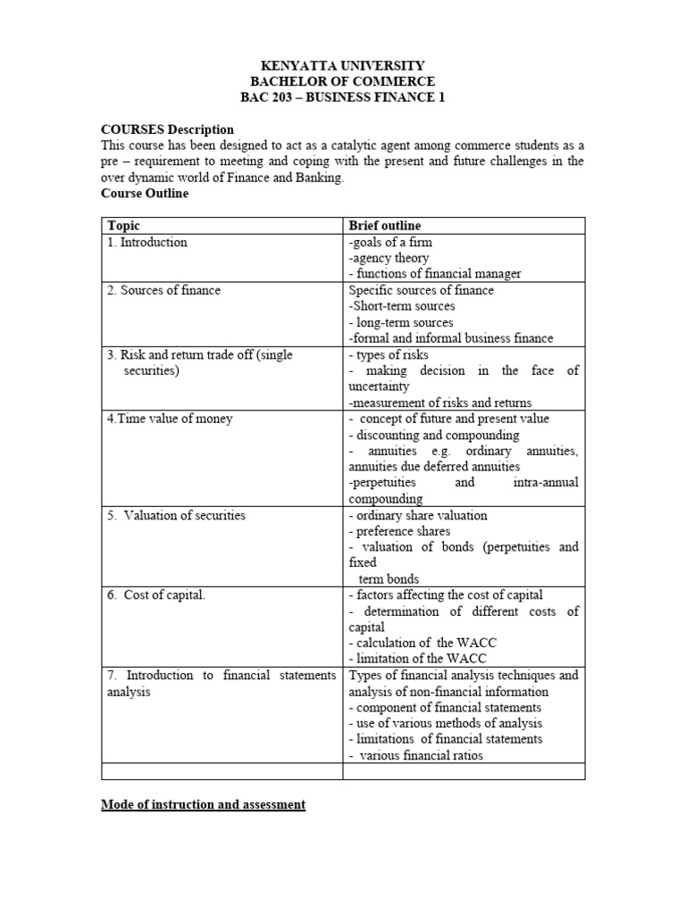 Business Finance Course Overview | PDF | Present Value | Time Value Of Money