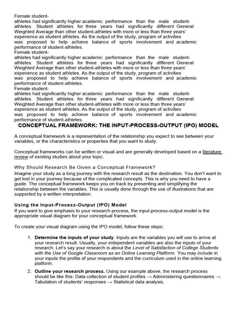 Conceptual Framework The Input-Process-Output (Ipo) Model | PDF | Experience | Methodology