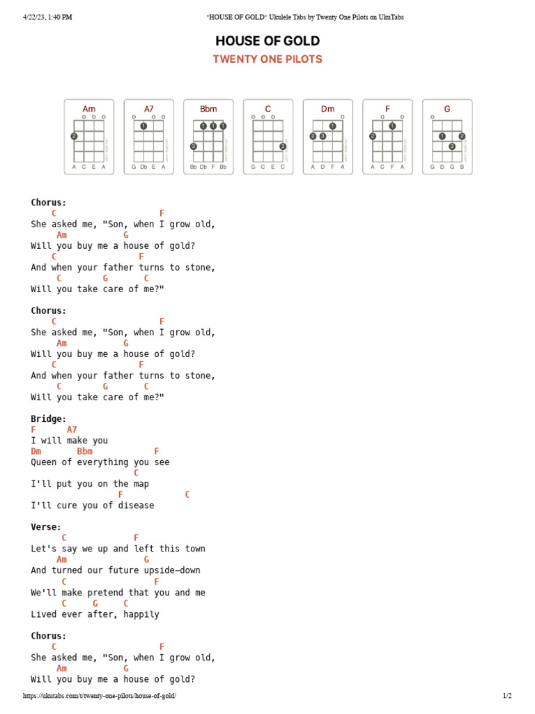 HOUSE of GOLD - Ukulele Tabs by Twenty One Pilots On UkuTabs | PDF ...