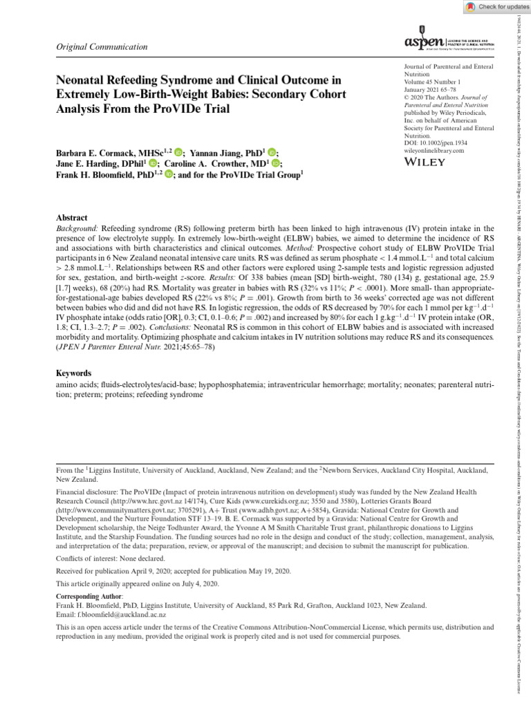 J Parenter Enteral Nutr - 2020 - Cormack - Neonatal Refeeding Syndrome ...