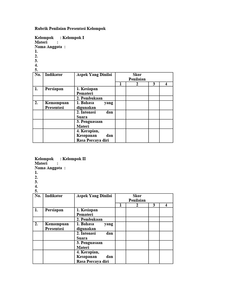 Rubrik Penilaian Presentasi Kelompok | PDF