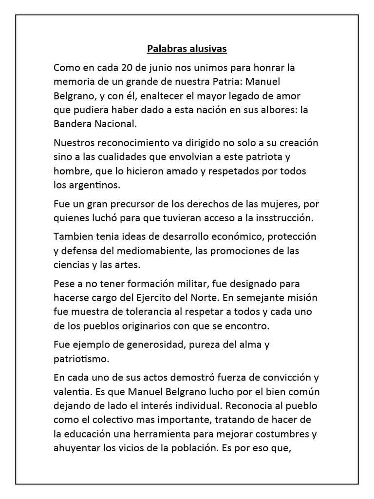 Palabras Alusivas 20 de Junio | PDF