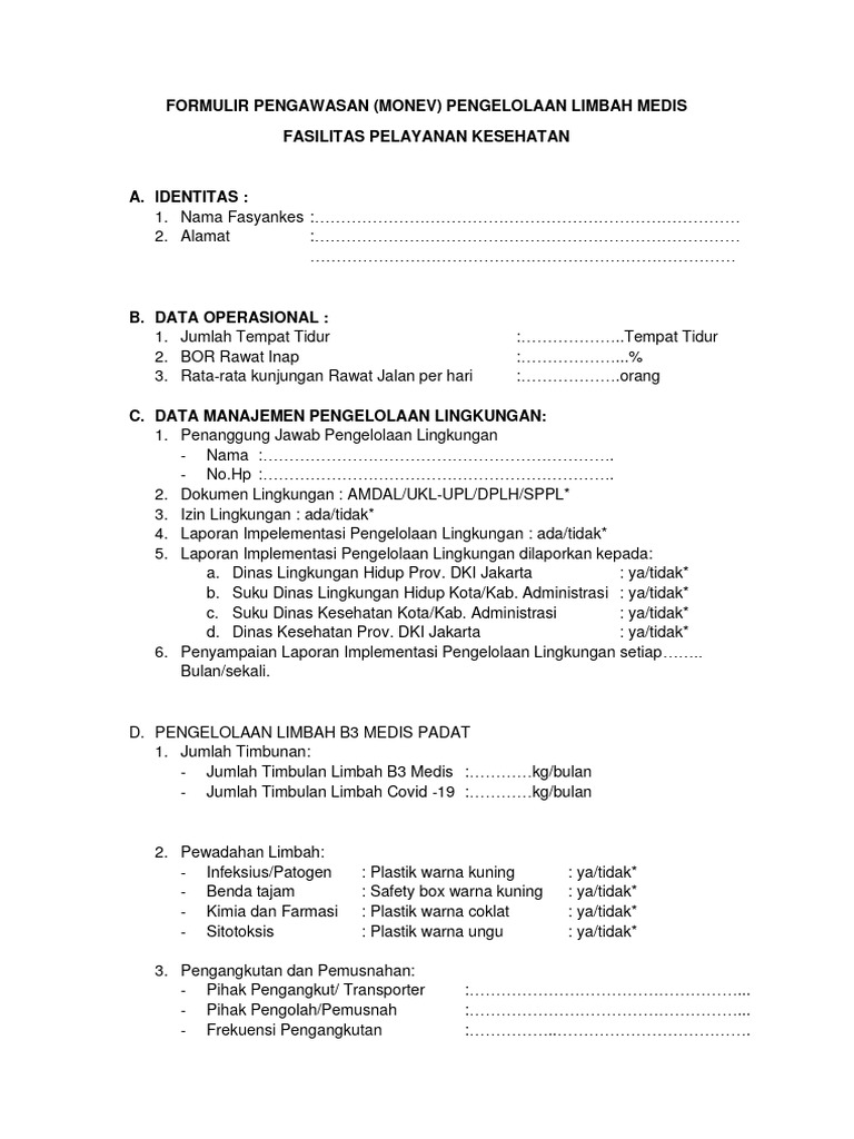 Formulir Monev Limbah Medis Fasyankes | PDF | Sains & Matematika