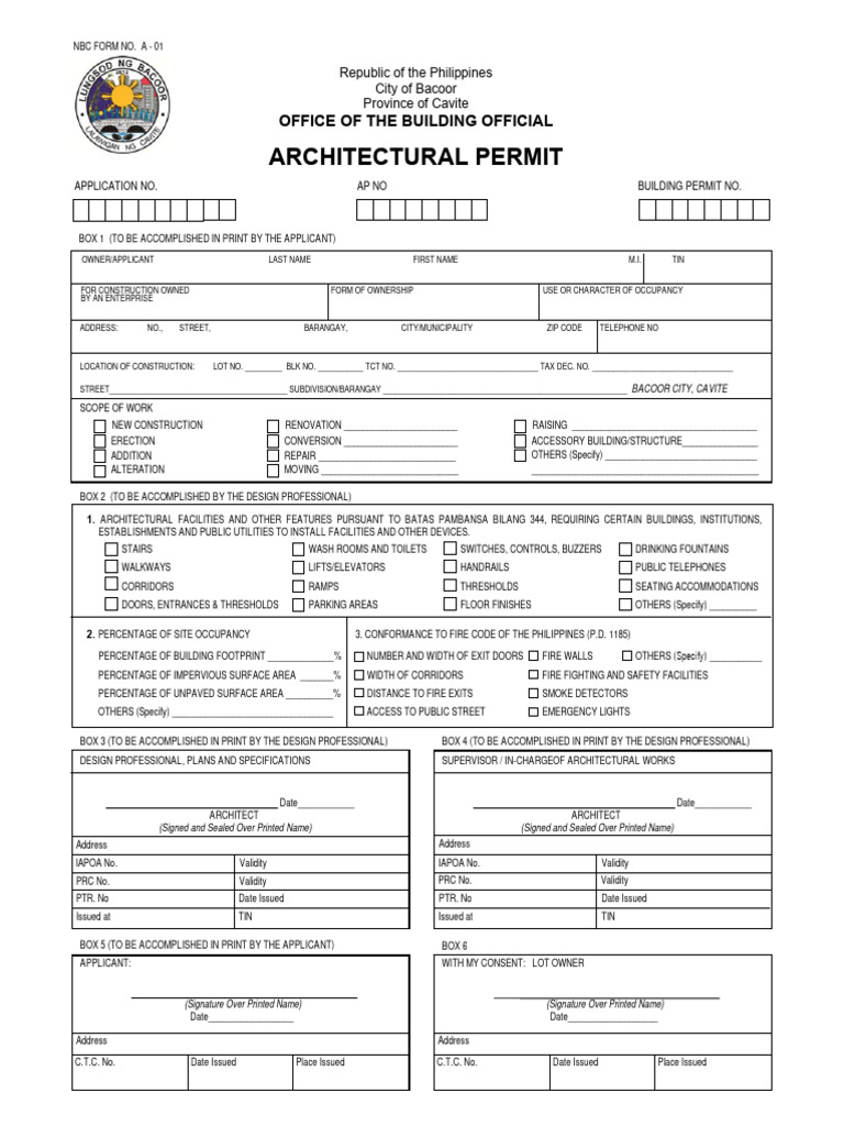 Bacoor - Gov.ph-Architectural Permit Form | PDF | Specification (Technical Standard) | Building Code