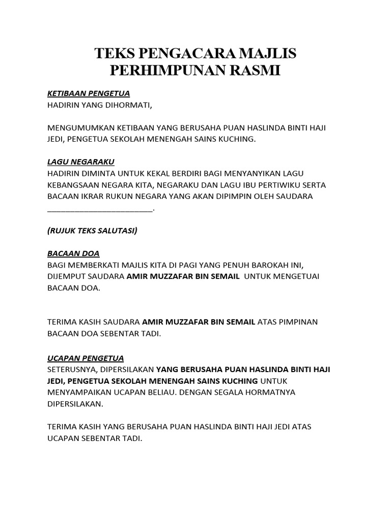 Teks Pengacara Majlis Perhimpunan Rasmi | PDF