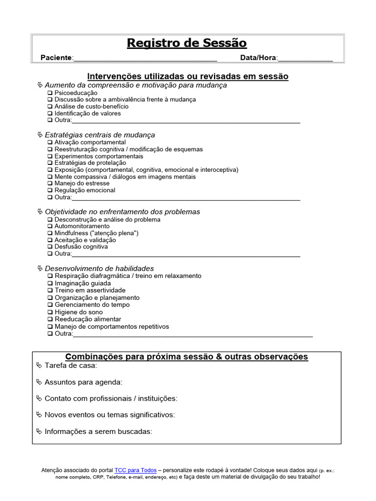 Modelo para Registro de Sessões | PDF