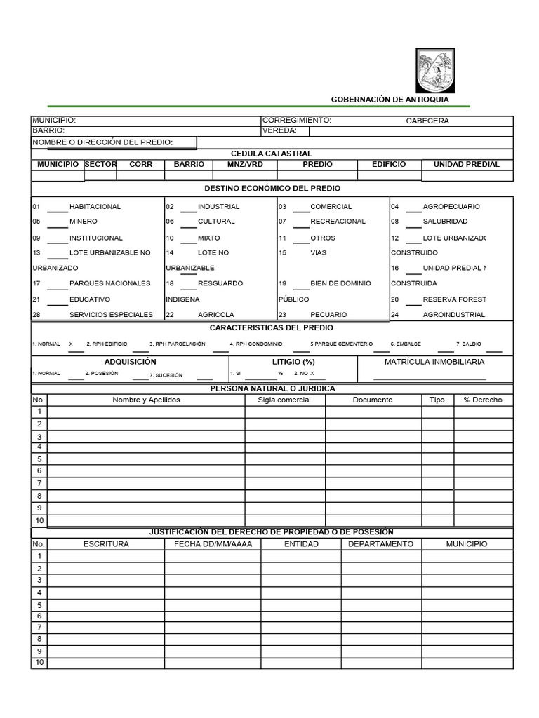 Formato Ficha Catastral | PDF | Loseta | Materiales