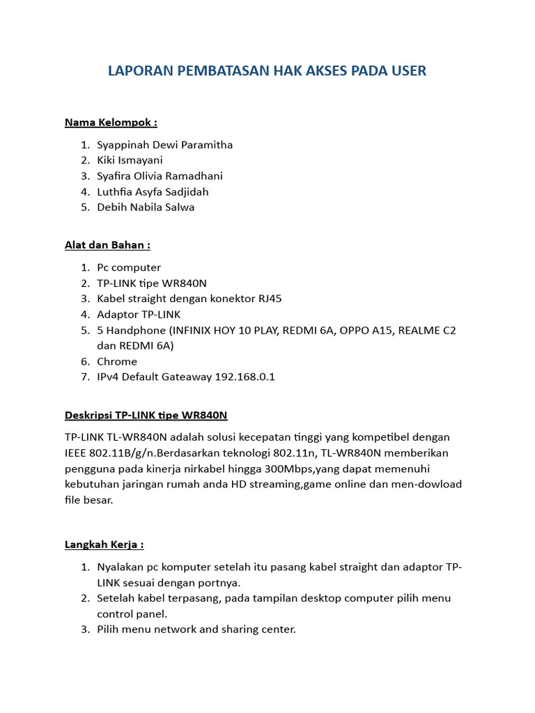 Laporan Pembatasan Hak Akses Pada User | PDF | Komputer