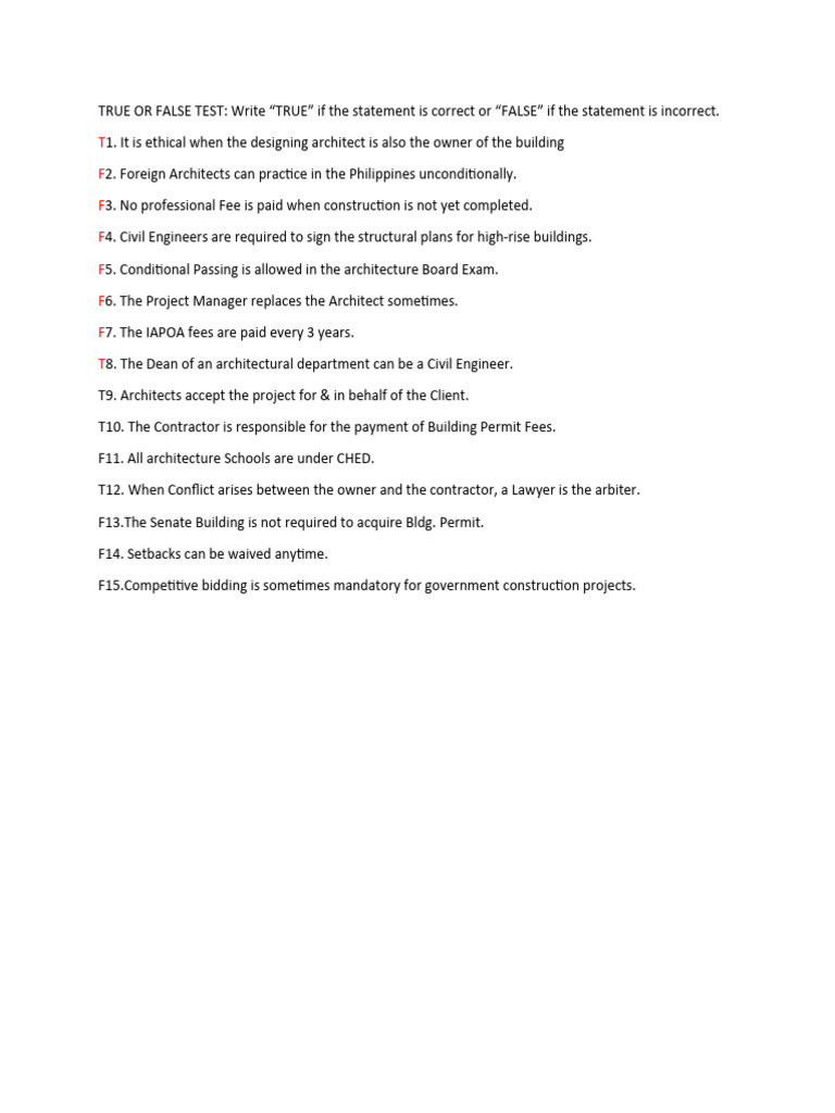 True or False Test | PDF