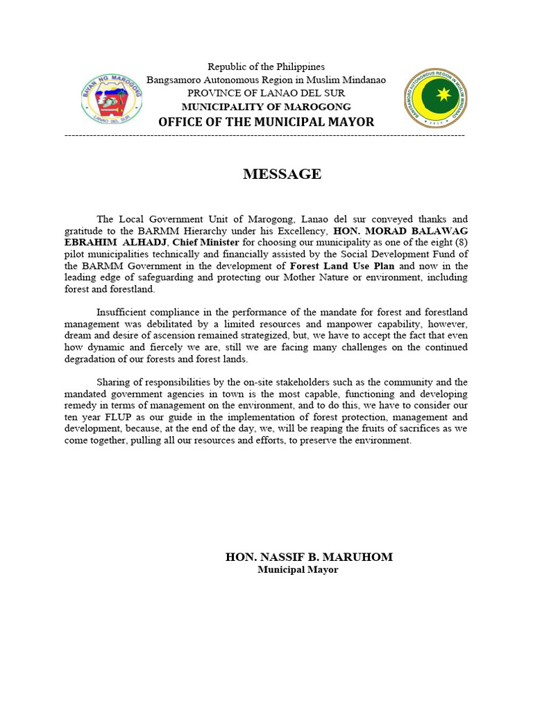 Mayors Message On The Flup | PDF