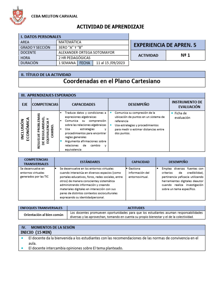 Actividad de Aprendizaje 1 - Exp. 5 | PDF | Evaluación | Aprendizaje