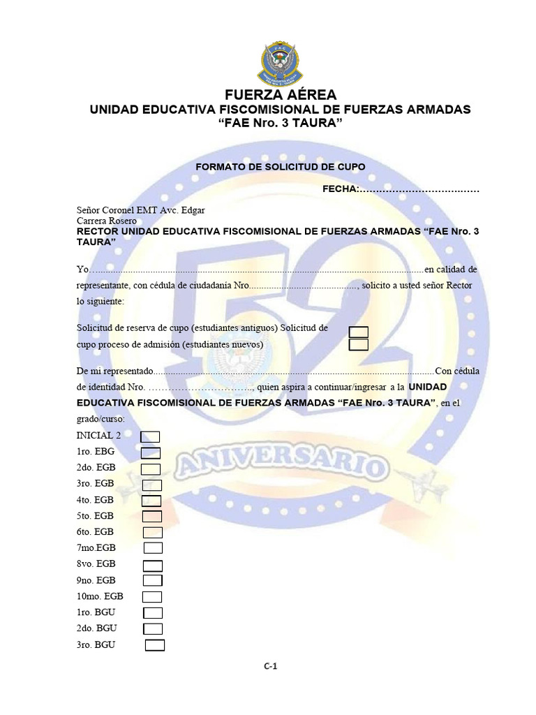 Solicitud de Cupo FAE Nro. 3 Taura | PDF