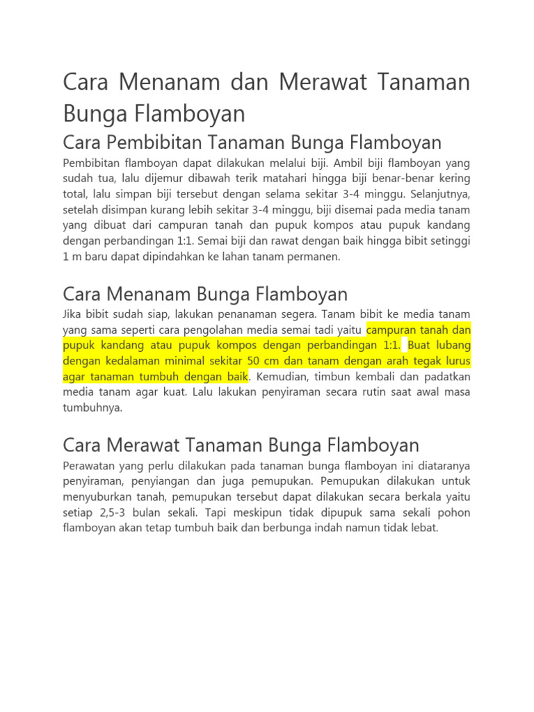 Cara Menanam Dan Merawat Tanaman Bunga Flamboyan | PDF | Griya & Taman | Sains & Matematika