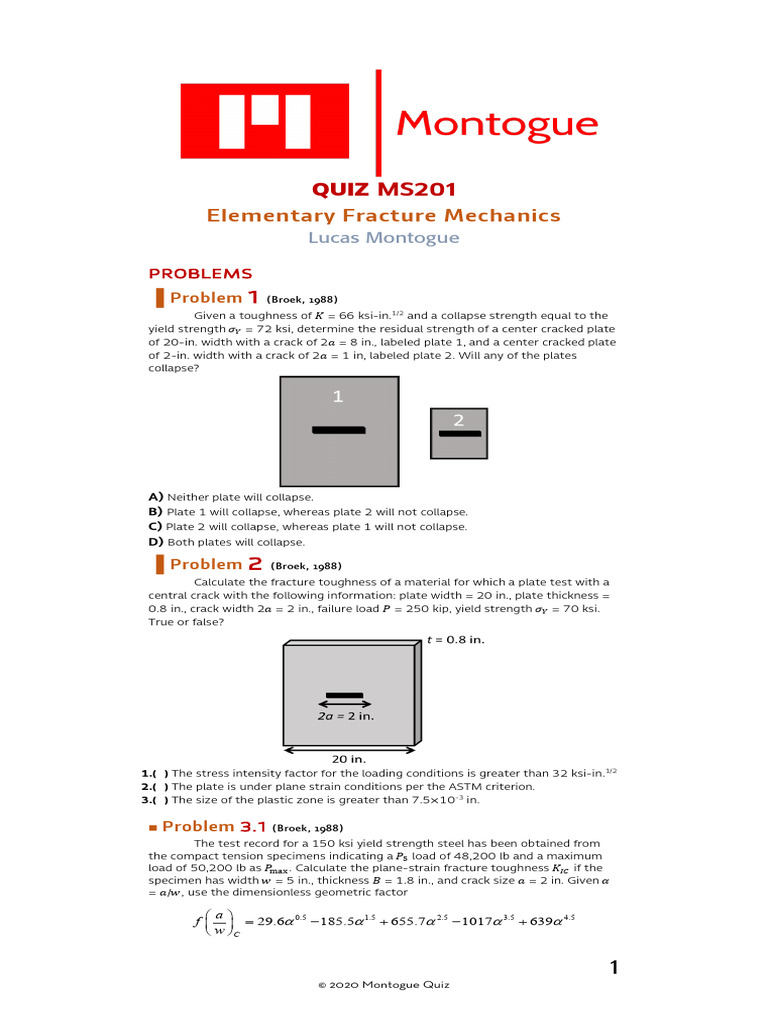 Elementary Fracture Mechanics Solved Problems | PDF | Strength Of ...