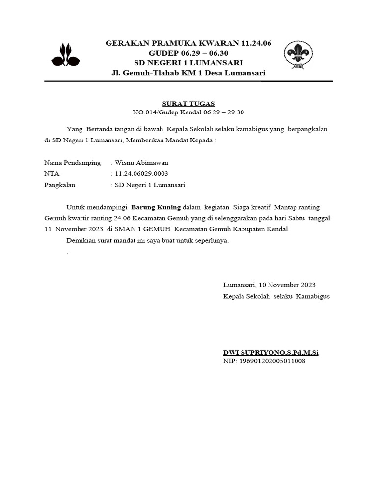 Surat Tugas Pendamping | PDF