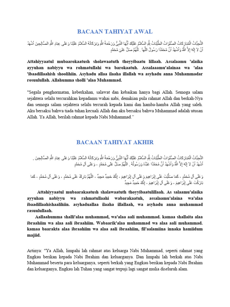 Bacaan Tahiyat Awal and Ahir | PDF | Kesehatan Holistik | Agama & Spiritualitas