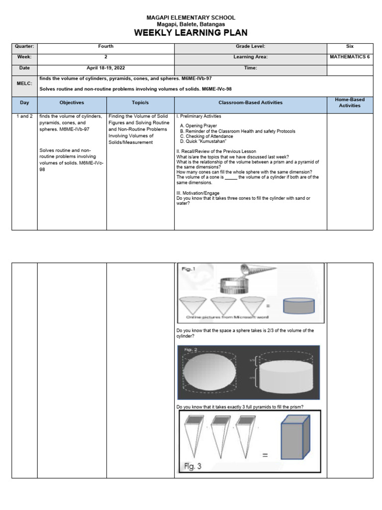 Q4 WLP Mathematics Week 2 | PDF | Volume | Geometry