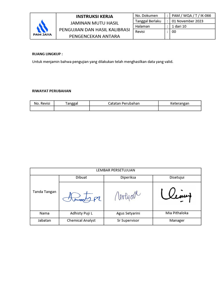 PAM-WQA-T-IK066 Jaminan Mutu Hasil Pengujian Dan Hasil Kalibrasi-Pengecekan Antara Rev-01 | PDF ...